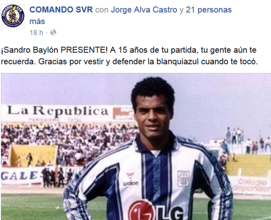Alianza Lima recordó el fallecimiento de Sandro Baylón