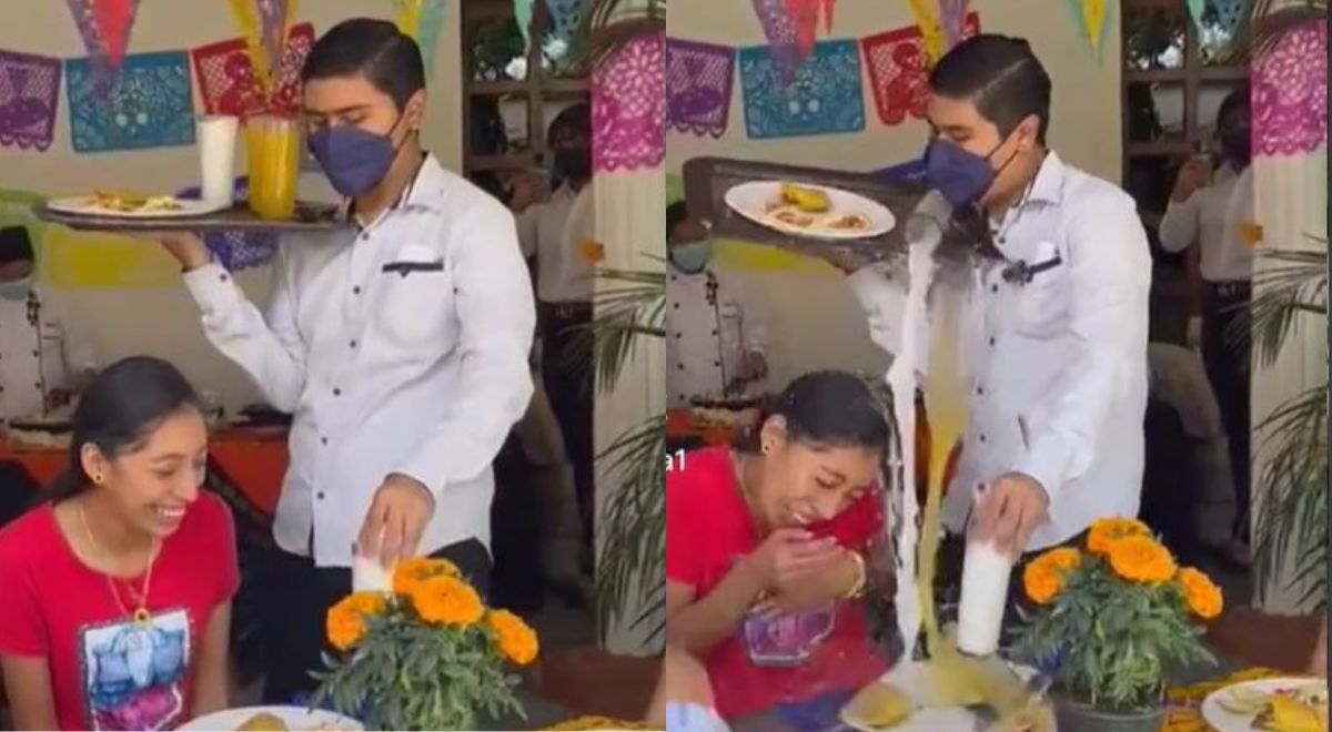 Mozo comete terrible 'blooper' y termina 'bañando' a joven que iba a ...